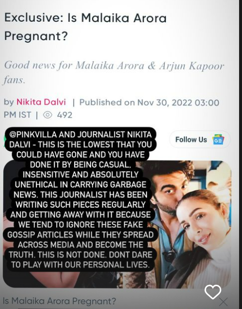 Malaika Arora's Pregnancy Rumors: Arjun Kapoor Slams Journalist Over Fake Pregnancy News