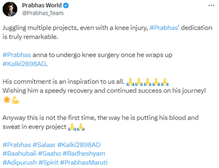 Prabhas Plans Brief Hiatus For Knee Surgery: Fans Pour In Good Wishes