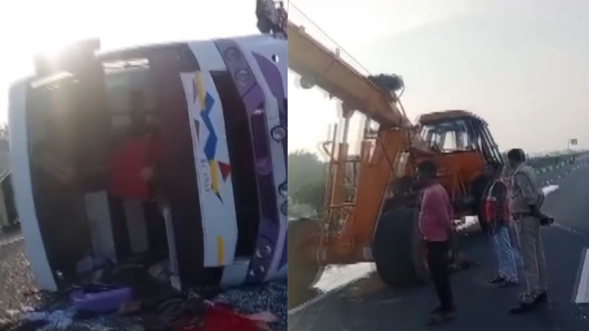 UP: 30 Injured After Bus Overturns In Etawah's Agra–Lucknow Expressway | Watch