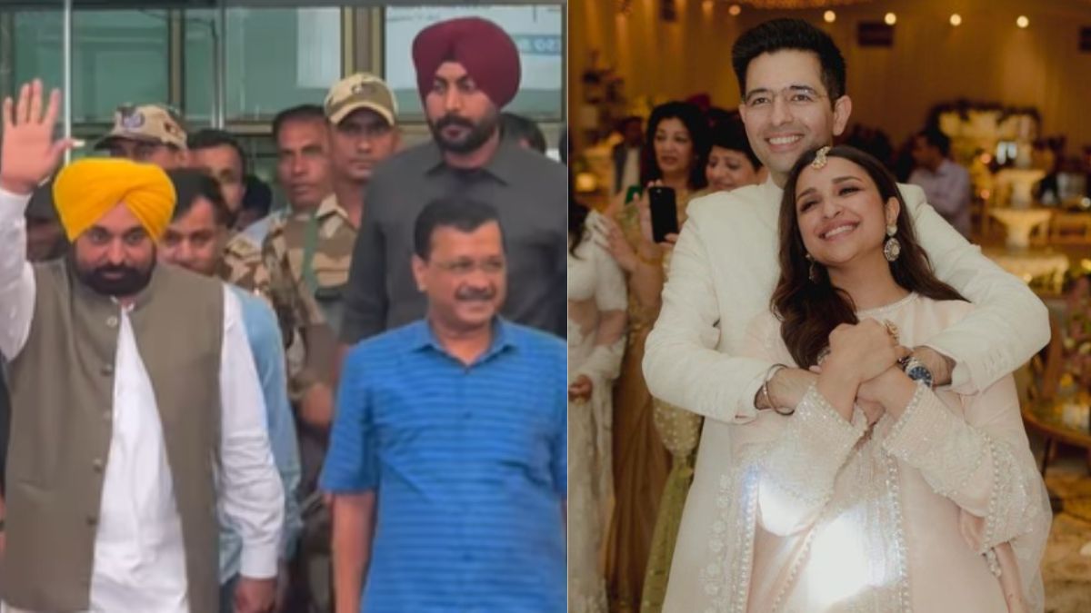 AAP's Arvind Kejriwal And Punjab CM Bhagwant Mann Arrive For Parineeti ...