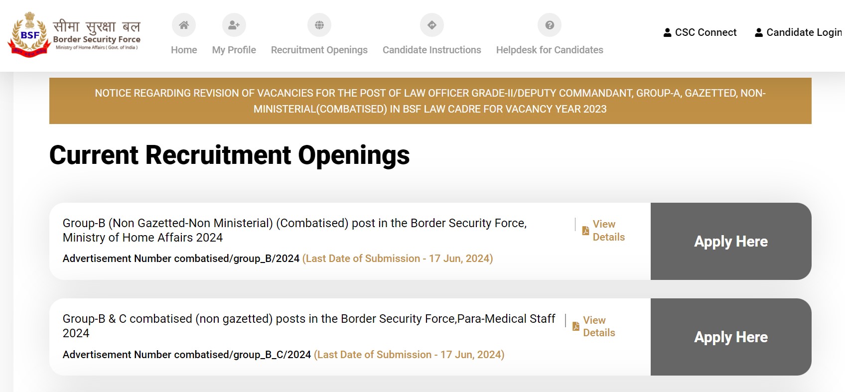 BSF Recruitment 2024: Applications Process Begins For Various Posts ...