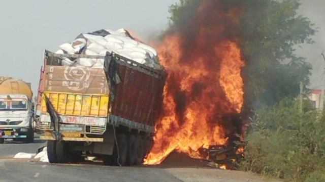 Madhya Pradesh Accident: Two Trucks Collide, Catches Fire In Rewa; Rescue Ops Underway
