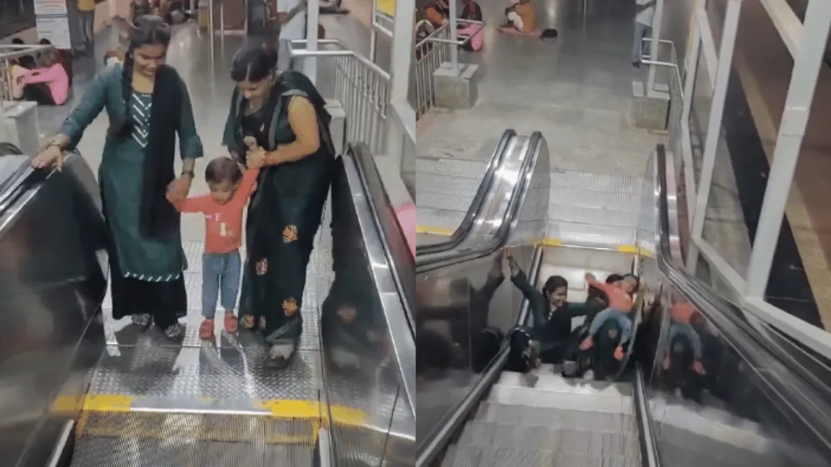 Viral Video: Two Women Try To Make Toddler Swing While On Escalator ...
