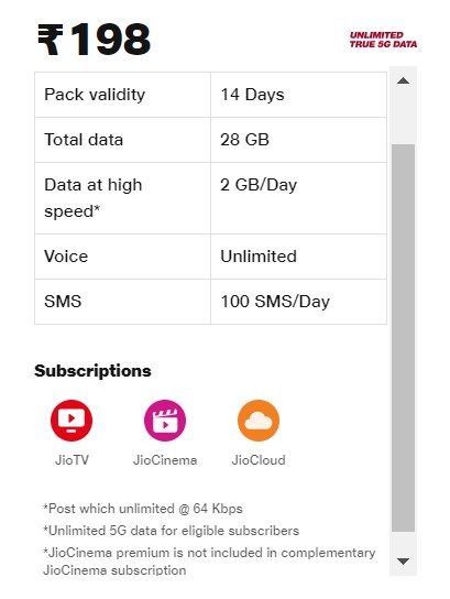 Jio Unlimited 5G, Calls Cheapest Plan: Rs 198 Prepaid Recharge Introduced With Unlimited True 5G ...