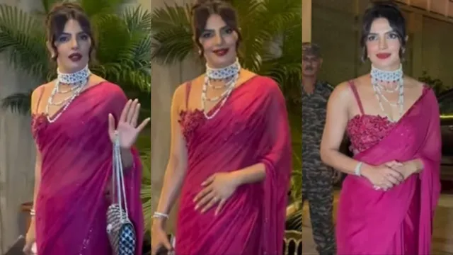 Priyanka Chopra Radiates Elegance In Magenta Saree At Brother's Wedding ...