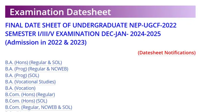 DU SOL Exam Date Sheet 2025 Released At exam.du.ac.in; Download Subject-wise Schedule PDF Here