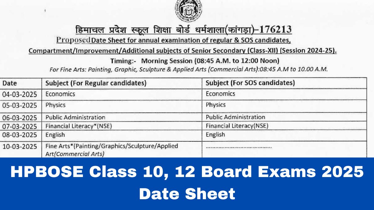 HPBOSE Date Sheet Out: HP Board Date Sheet For Class 10th 12th Released ... HPBOSE Date Sheet Out: HP Board Date Sheet For Class 10th 12th Released ...