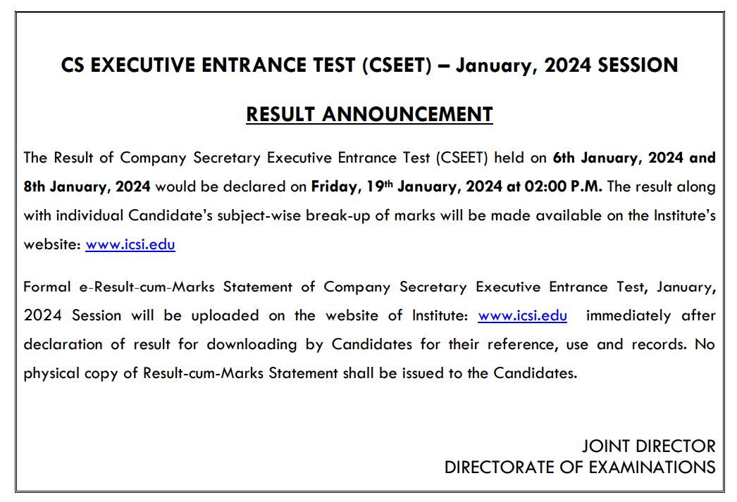 ICSI CSEET January 2024 Result Date: ICSI CSEET Scorecard To Be ... ICSI CSEET January 2024 Result Date: ICSI CSEET Scorecard To Be ...