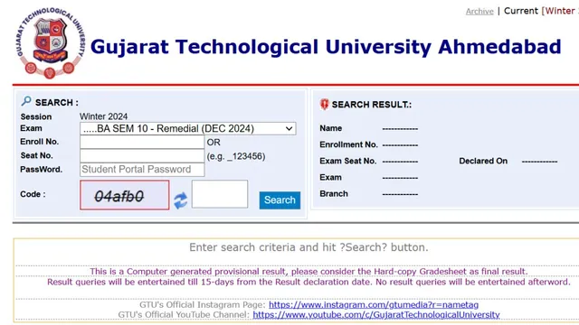 GTU Result 2025 Out: GTU December Winter Session UG, PG Marksheet ...