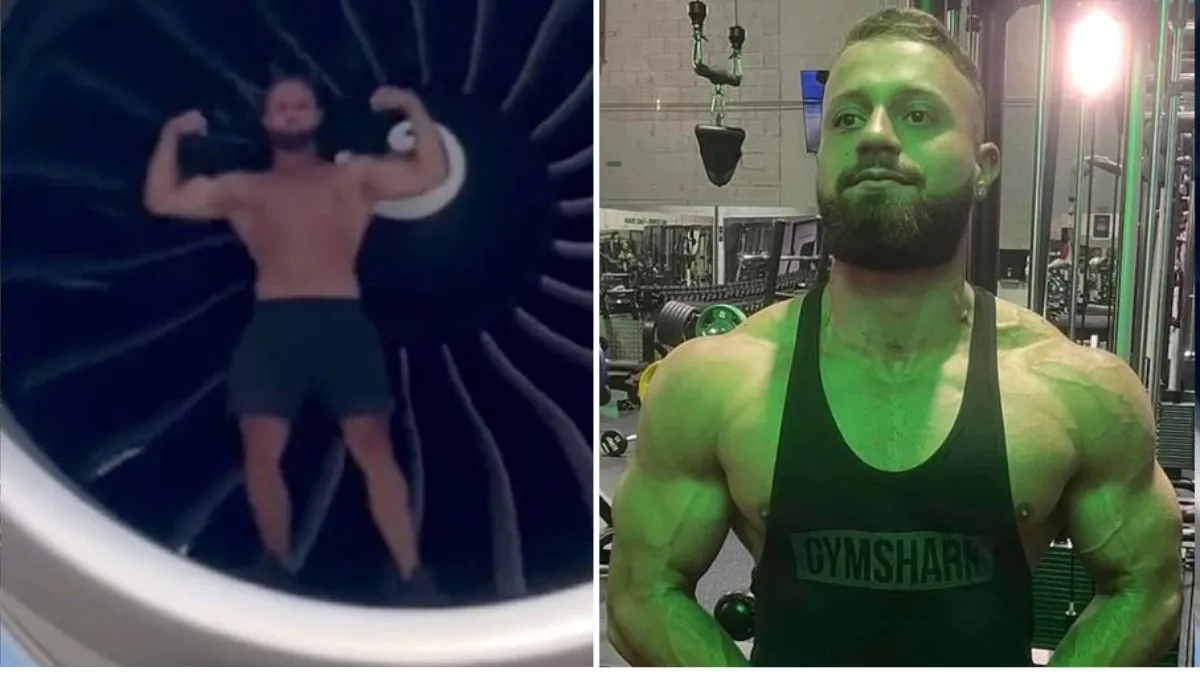 Bodybuilder Jumps On Moving Plane Engine To Do Pushups At Syndey ...