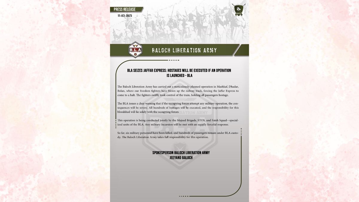 Pakistan Train Hijack Update: BLA Militants Release Civilians, Keep 182 ...