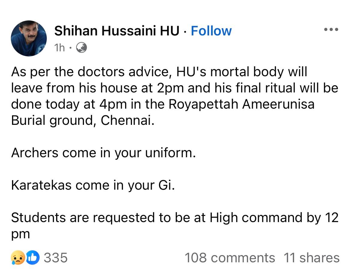 Tamil Actor And Martial Arts Maestro Shihan Hussaini Passes Away After ...