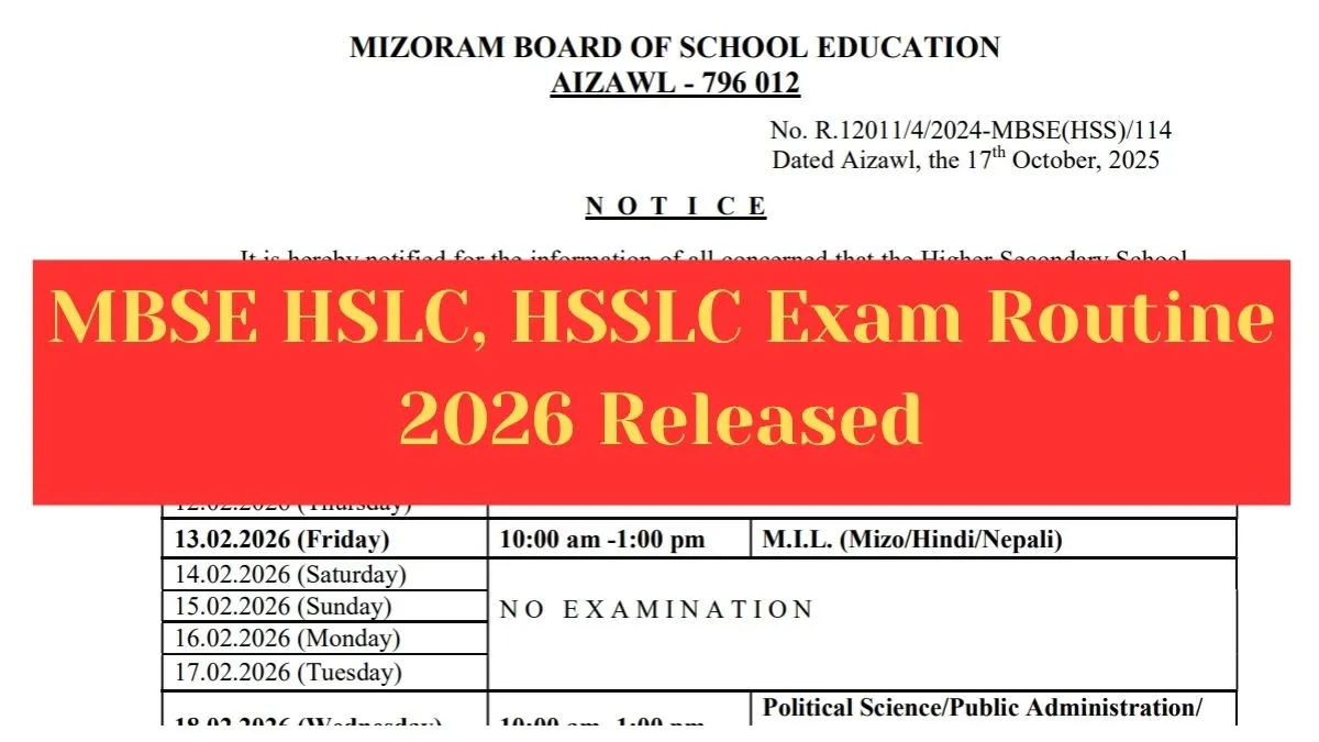 Mizoram Board Exam 2026: MBSE Releases Class 10 & 12 Datesheet; Check ...