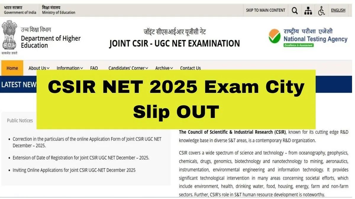 CSIR NET December 2025 Exam: City Intimation Slip Released At csirnet ...