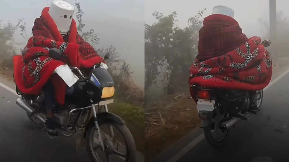 Man Rides Hero Splendor With Blanket And Bucket To Beat Cold, Video ...