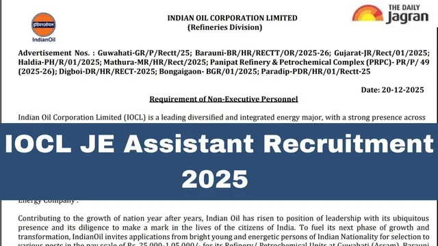 IOCL Recruitment 2025: Indian Oil Releases Notification For 343 JE ...