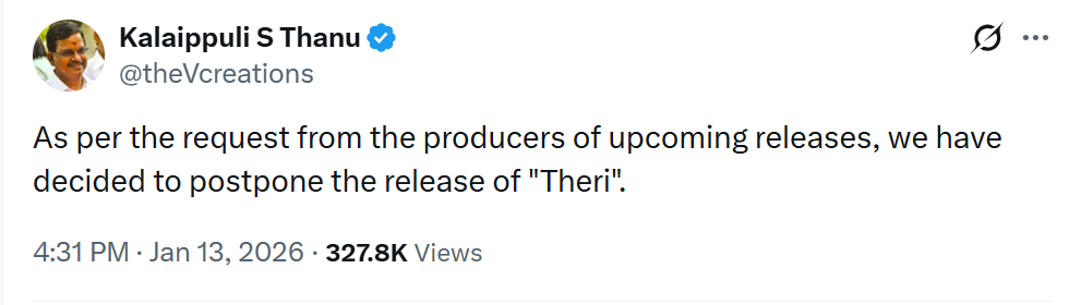 Thalapathy Vijay Starrer Theri's Re-Release Delayed Amid Jana Nayagan ...