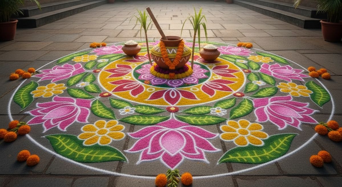Pongal Kolam Designs 2026: Easy, Traditional And Colourful Rangoli Ideas