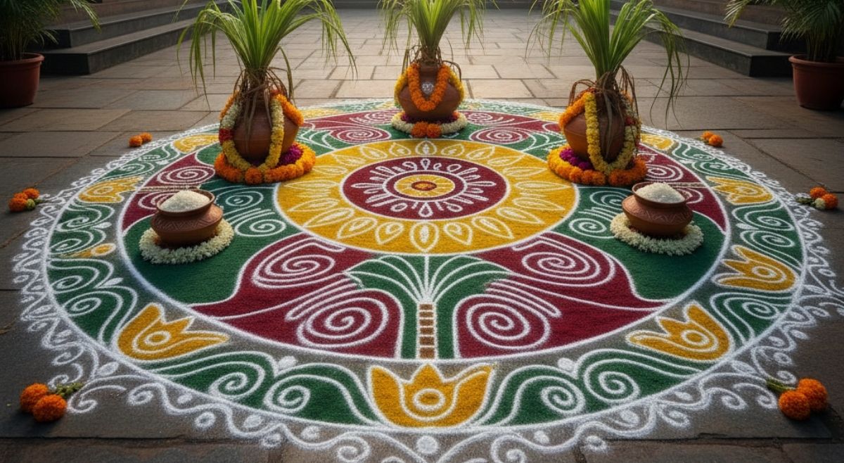 Pongal Kolam Designs 2026: Easy, Traditional And Colourful Rangoli Ideas