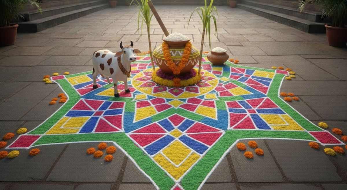 Pongal Kolam Designs 2026: Easy, Traditional And Colourful Rangoli Ideas