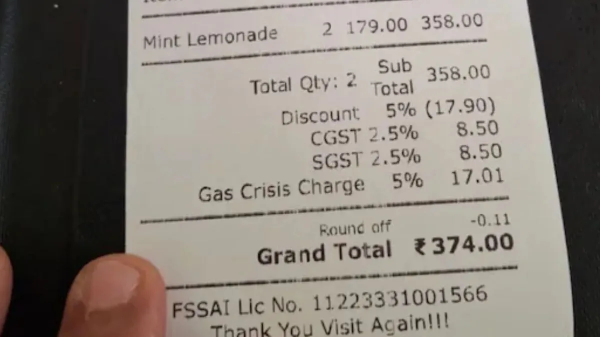 Bengaluru LPG Shortage: Viral Cafe Bill Includes 'Gas Crisis Charge' On ...