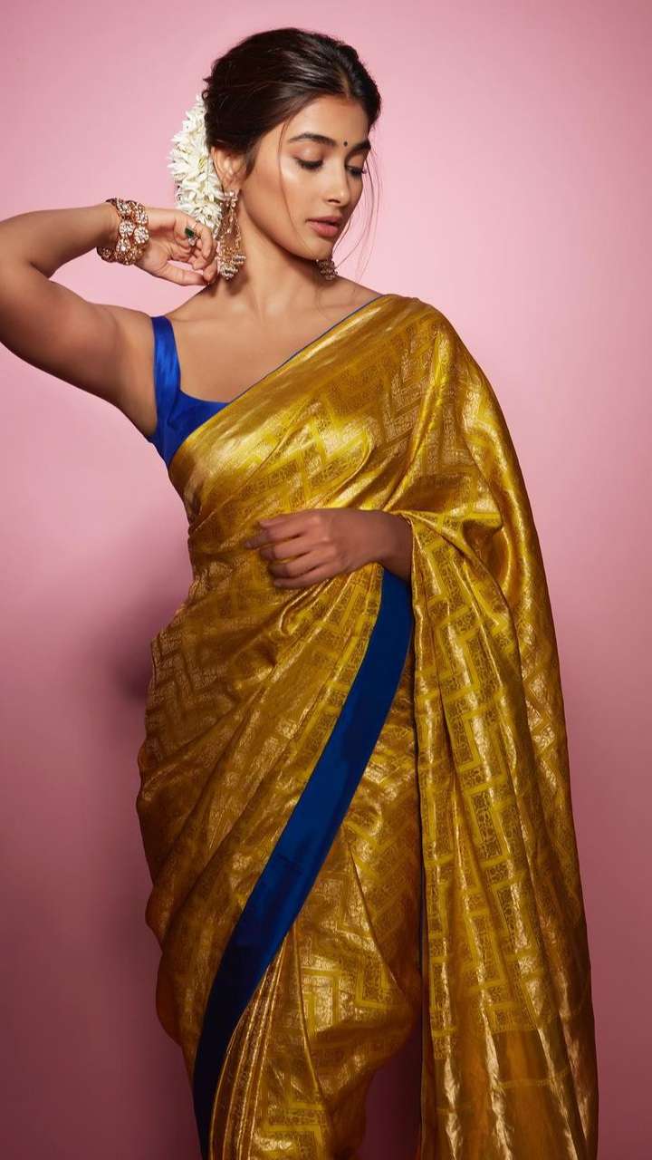 Circus Actress Pooja Hegde Stunning Saree Moments